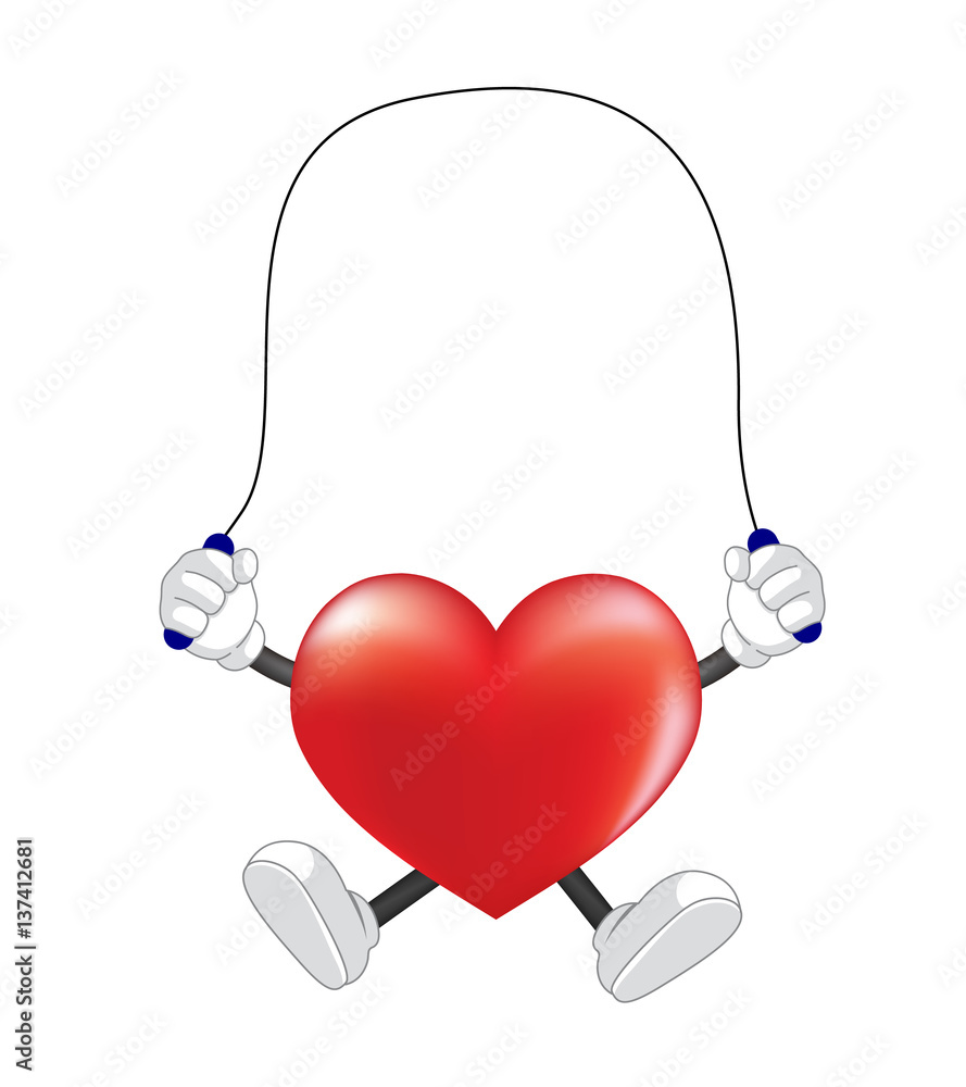 Heart character jumping on rope. illustration isolated on white ...