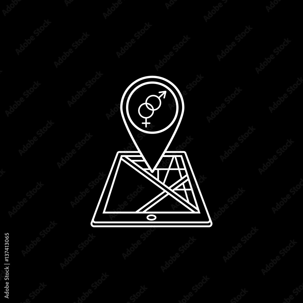 Male And Female Map Pointer Line Icon Mobile Gps Navigation And Location