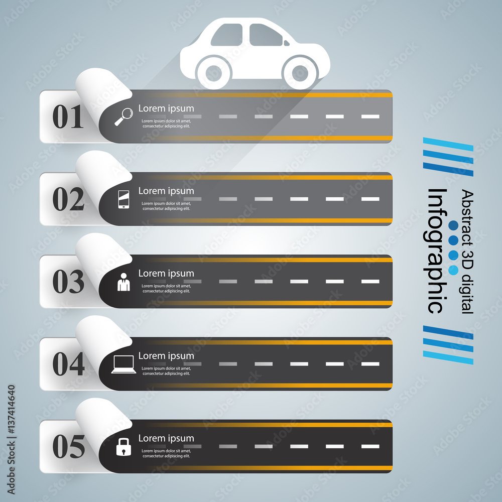 Road infographic design template and marketing icons. Car icon. Stock ...