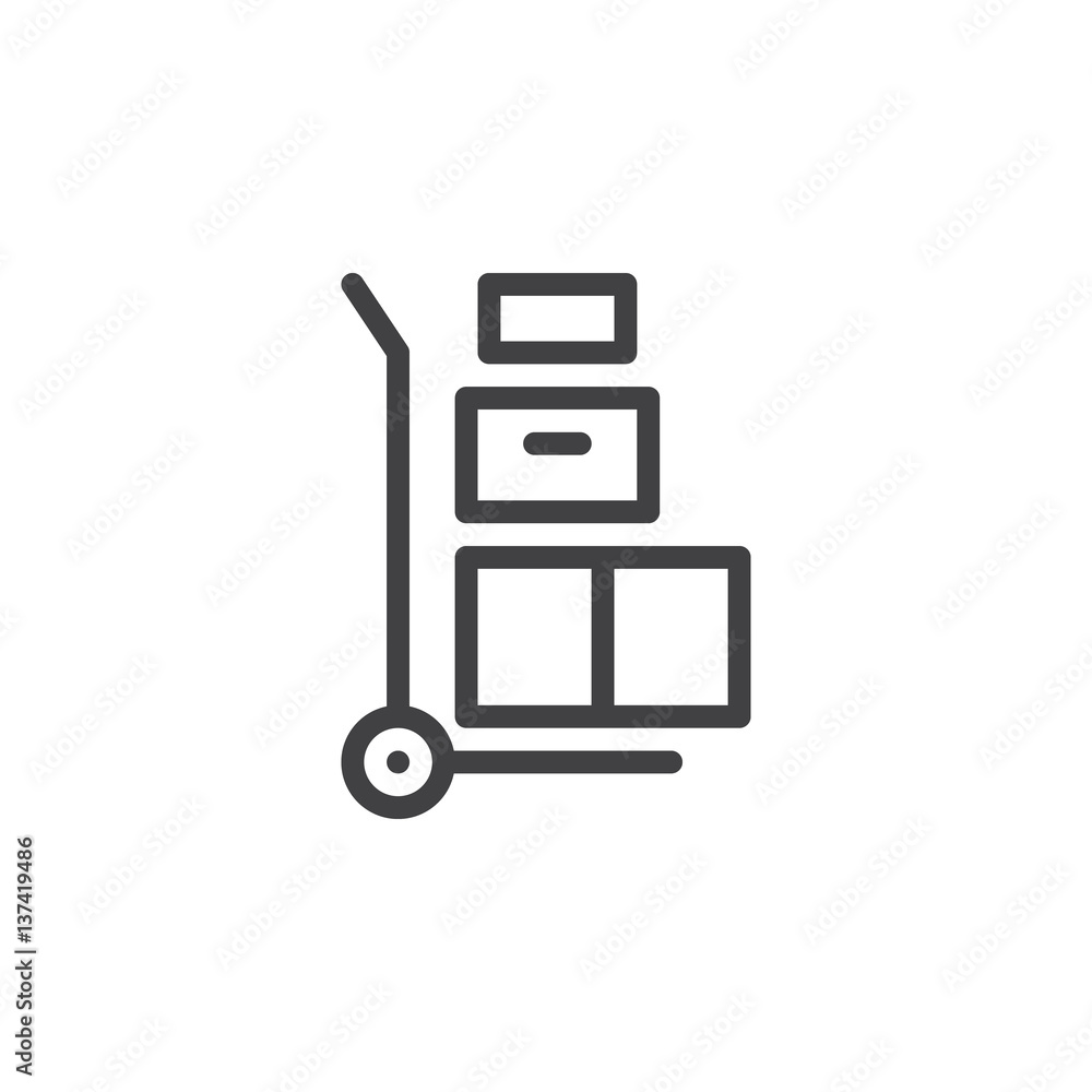 Hand trolley, dolly with boxes line icon, outline vector sign, linear ...