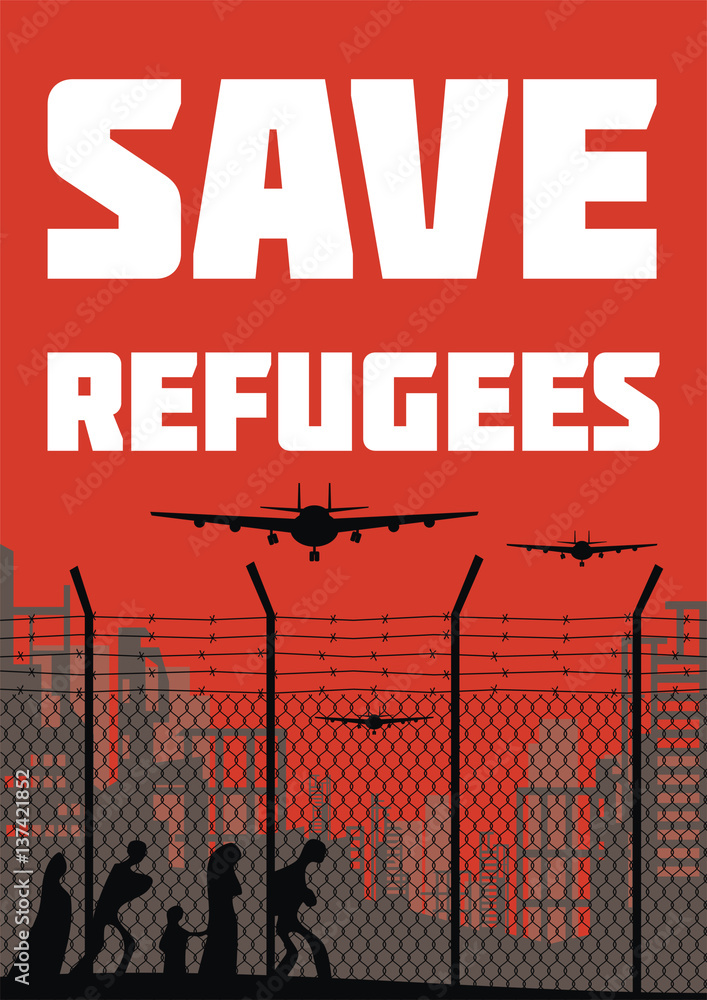 The propaganda poster about refugees and illegal migrants. Vector ...