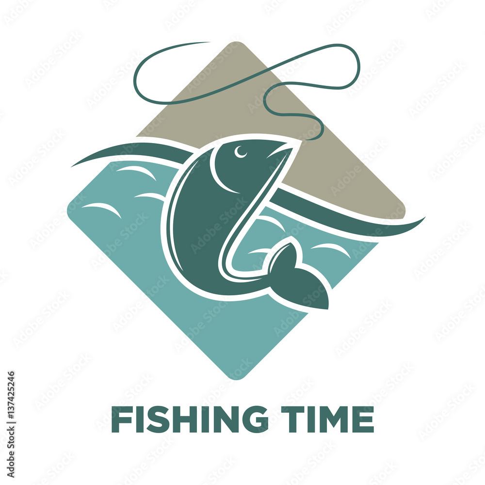 Fishing time icon of fish catch vector template Stock Vector | Adobe Stock