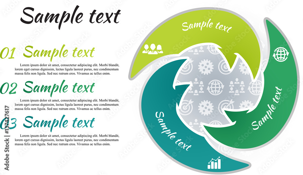 Circle infographic template 3 steps. Arrow shape parts of chart with ...
