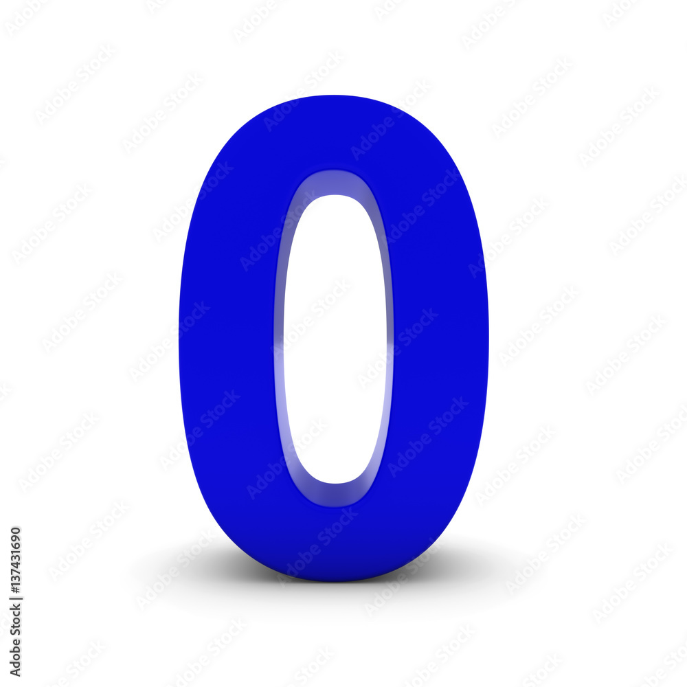 Blue Number Zero Isolated on White with Shadows 3D Illustration Stock ...