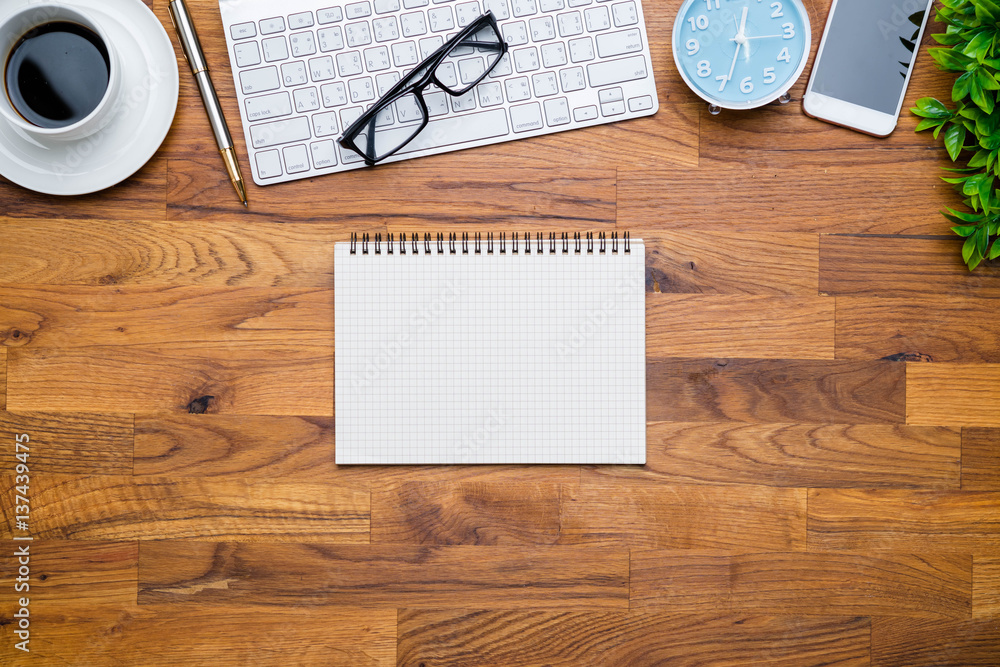 top view laptop computer on wooden table Stock Photo | Adobe Stock