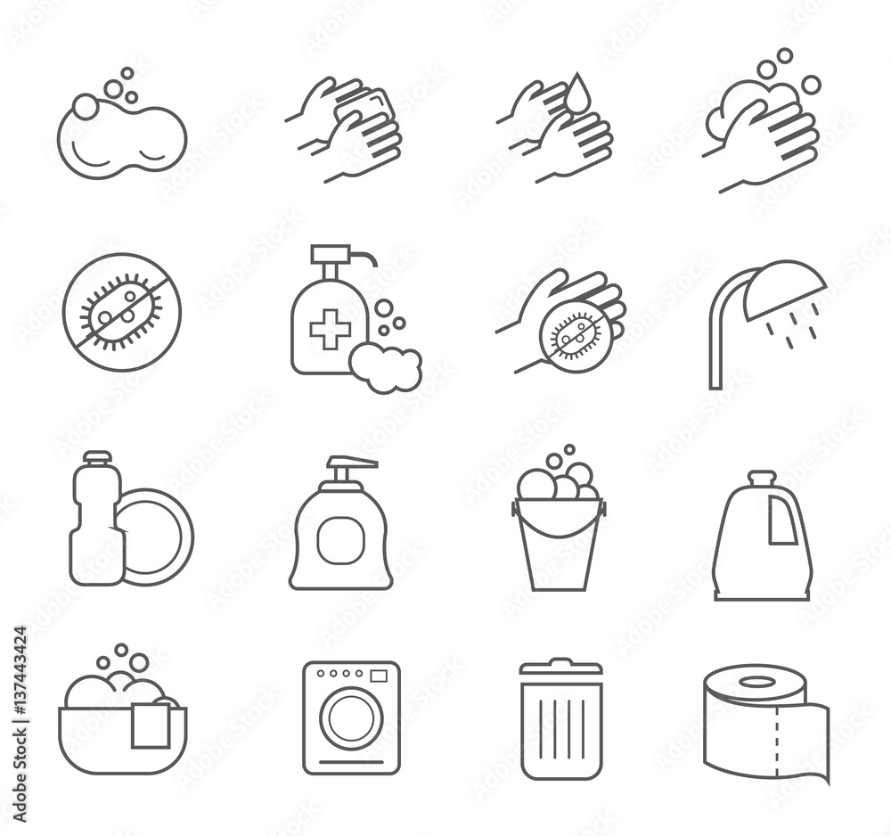 Hygiene line icons. Cleaning and clean vector silhouette signs for ...