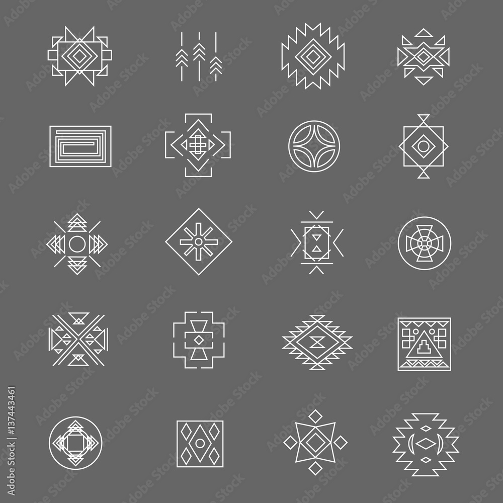Tribal american indian linear symbols. Line hand drawn traditional ...