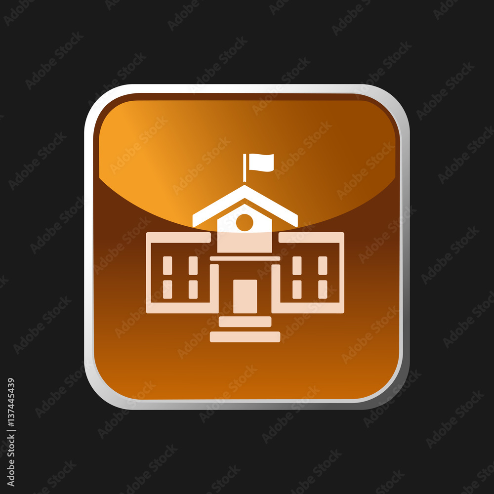 School building icon on a square button Stock Vector | Adobe Stock