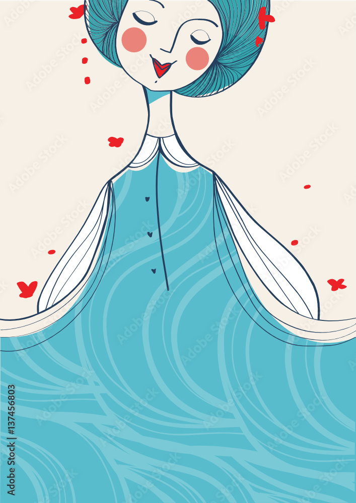 Blue hair girl background, vector illustration Stock Vector | Adobe Stock