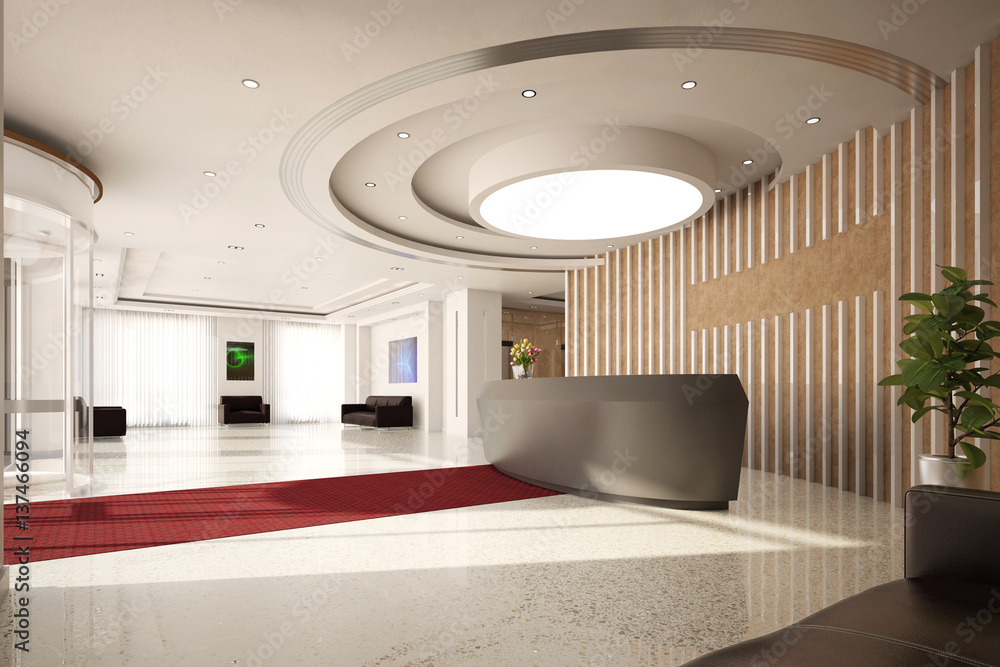 Rezeption in Lobby von Hotel Stock Illustration | Adobe Stock