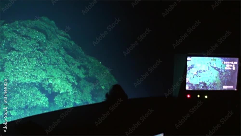 Underwater deep sea mountains canyon view from submarine in ocean Cocos ...