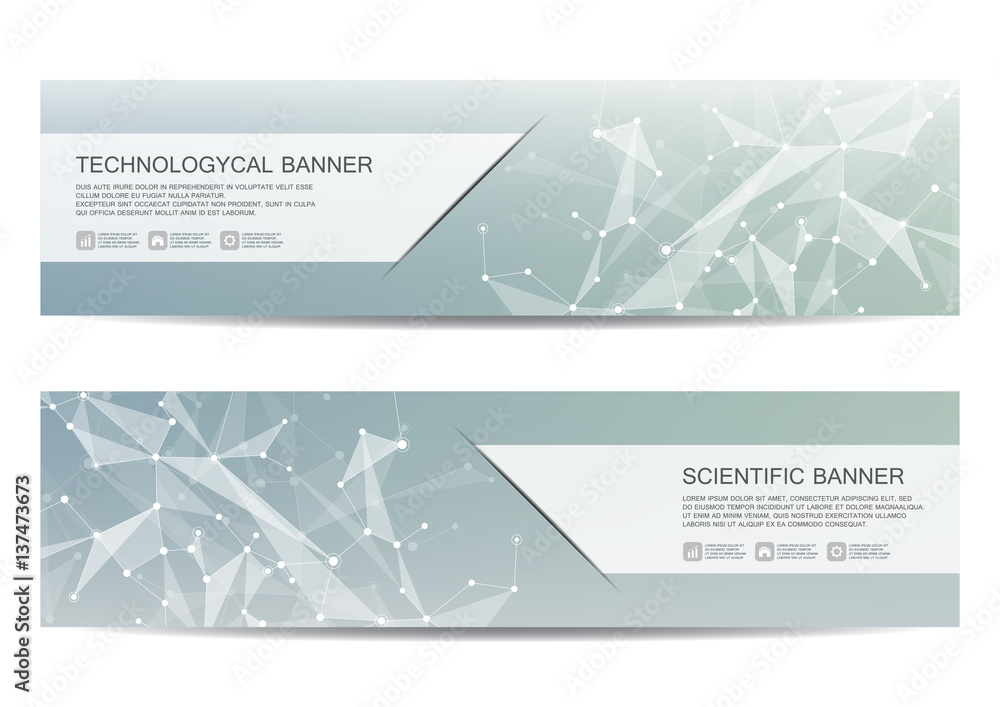 Set of modern scientific banners. Molecule structure DNA and neurons ...