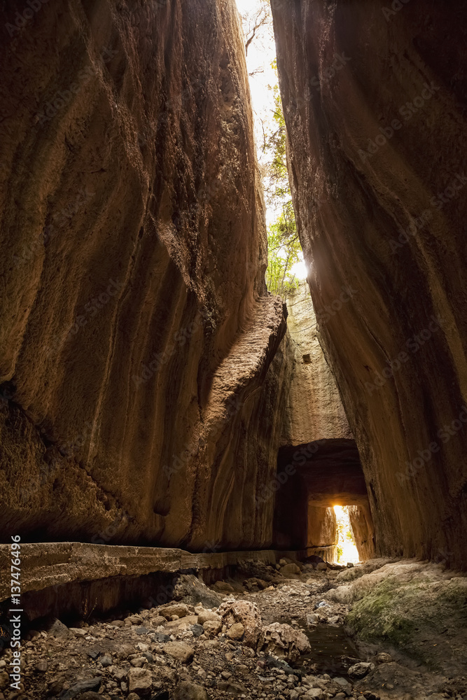 Titus' Tunnel cuts through the solid rock of the mountain in two places ...