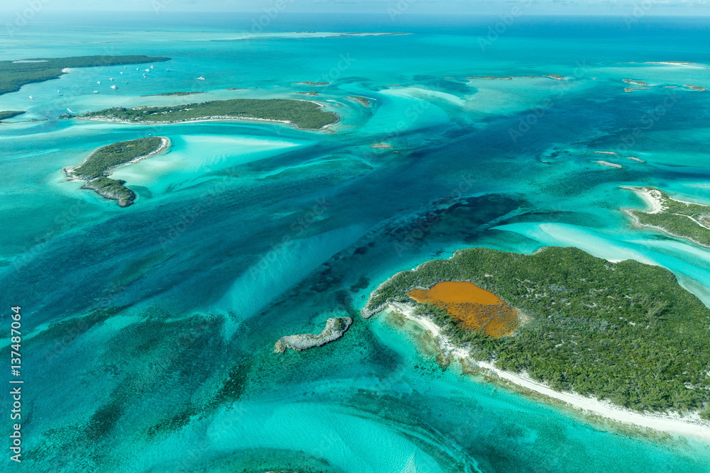 Sea and islands, Staniel Cay, Bahamas, Caribbean, aerial view Stock ...