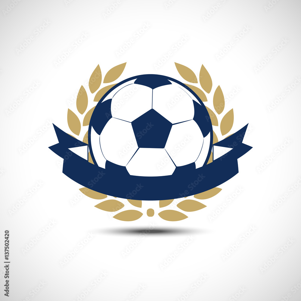 Football ball Gold Wreath and ribbon Vector icon. Soccer ball Icon ...