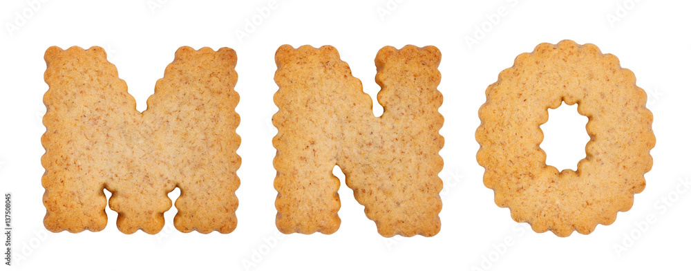 Cookie alphabet symbols MNO isolated on white background. MNO from full ...