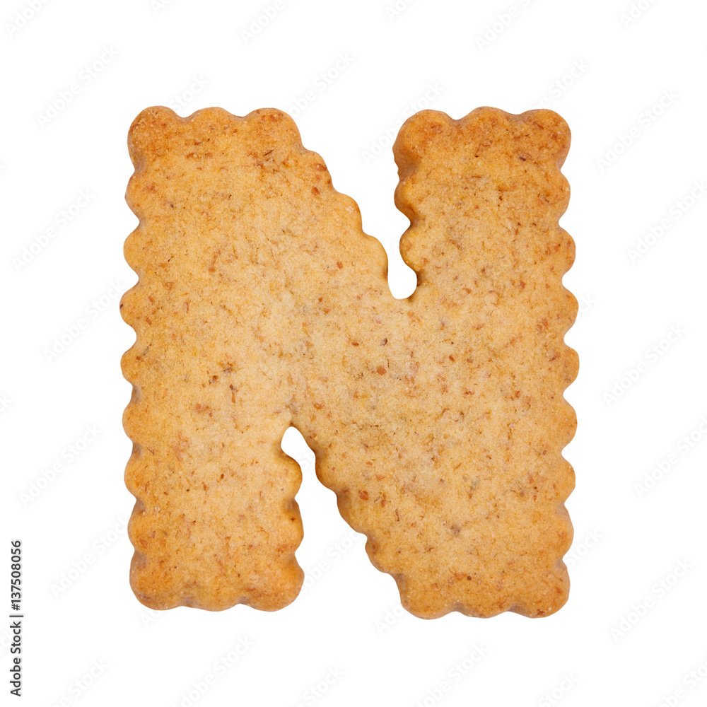 Cookie alphabet symbol - N isolated on white background. One of full ...