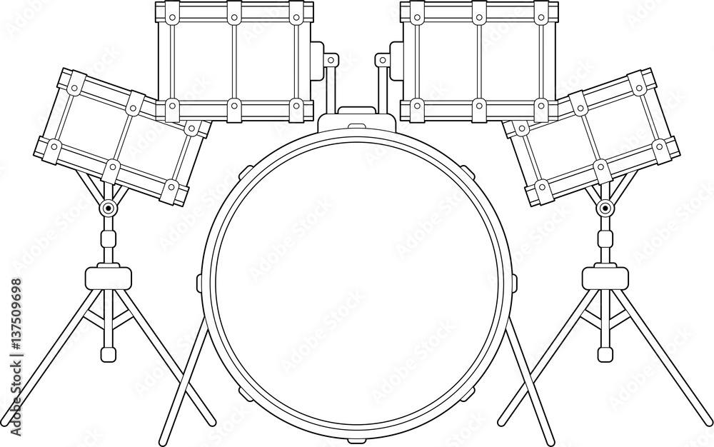 Cartoon Drum Set Line Art Stock Vector | Adobe Stock