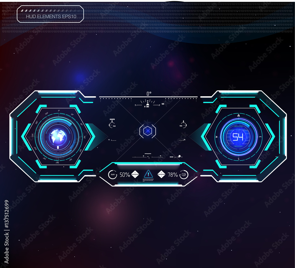 Set of futuristic blue infographics as head-up display. Display ...