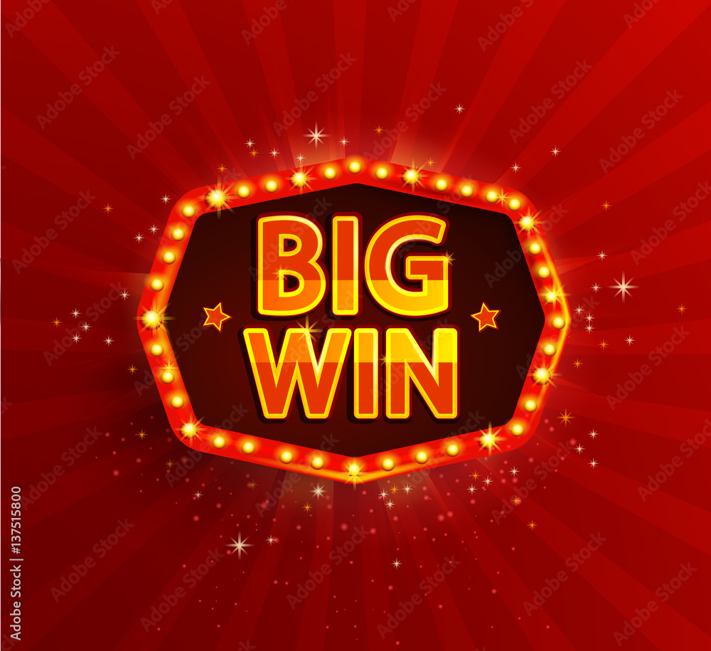 Big win retro banner with glowing lamps. Stock Vector | Adobe Stock