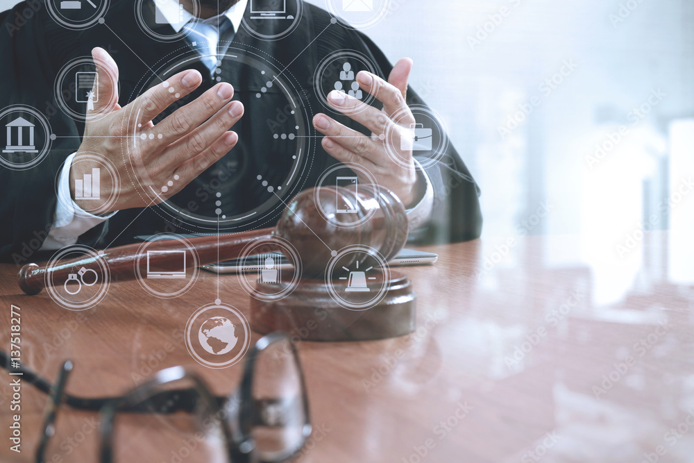 justice and law concept.Male judge in a courtroom with the gavel ...