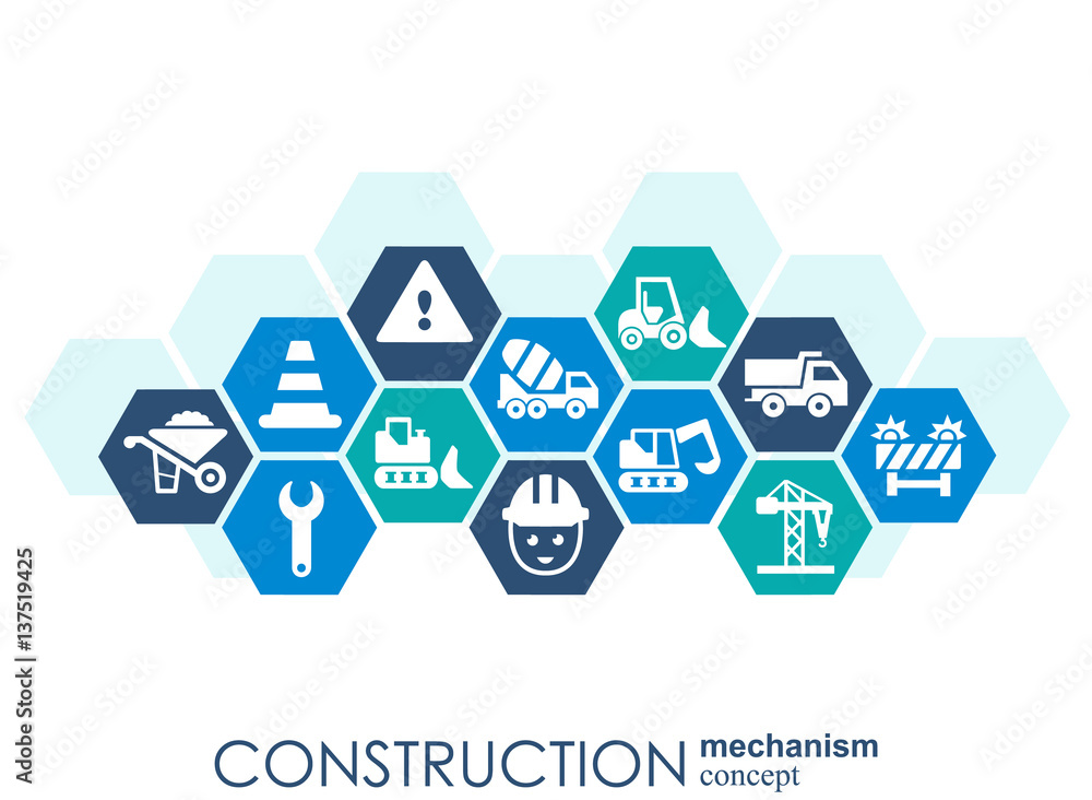 Construction network. Hexagon abstract background with lines, polygons ...