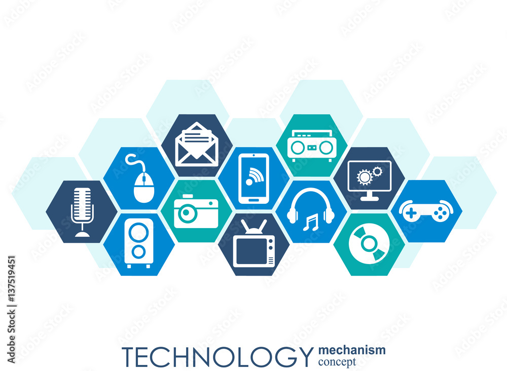 Technology mechanism concept. Abstract background with integrated gears ...