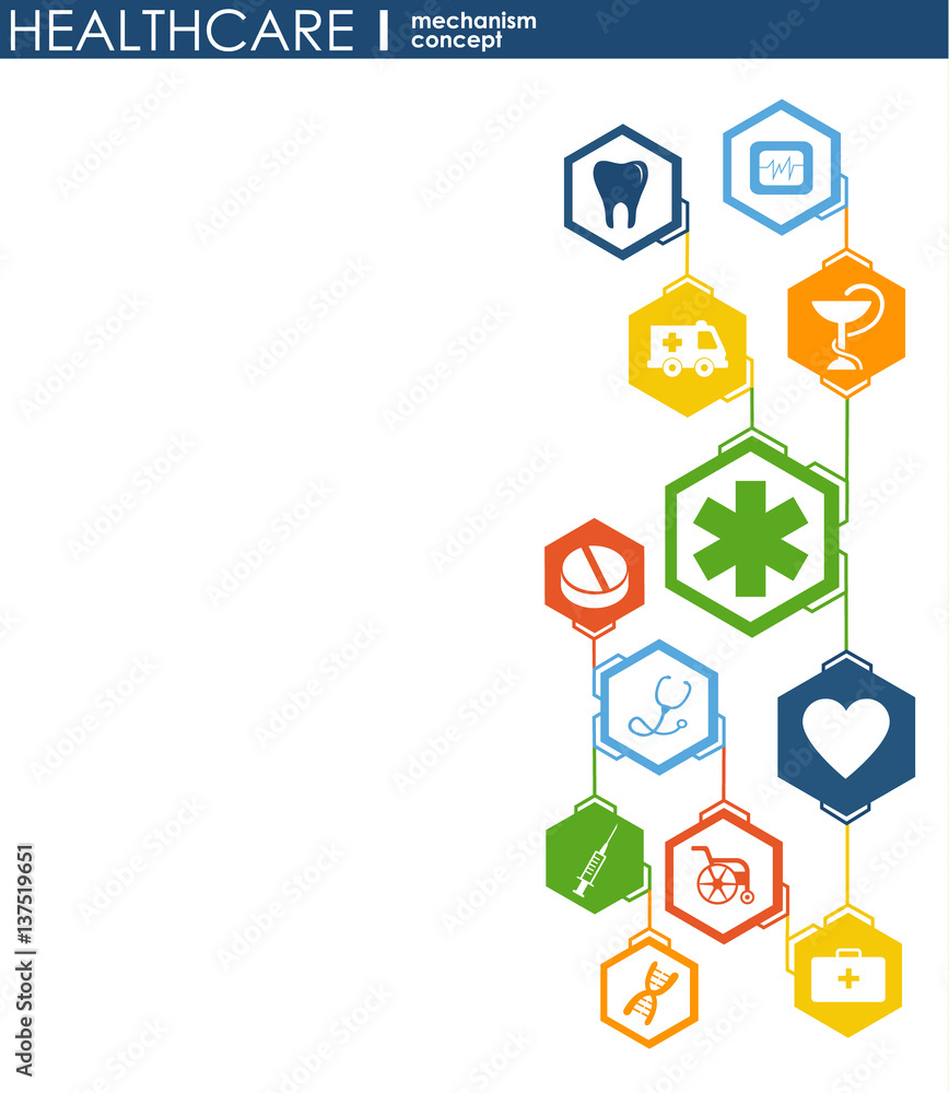 Healthcare mechanism concept. Abstract background with connected gears ...