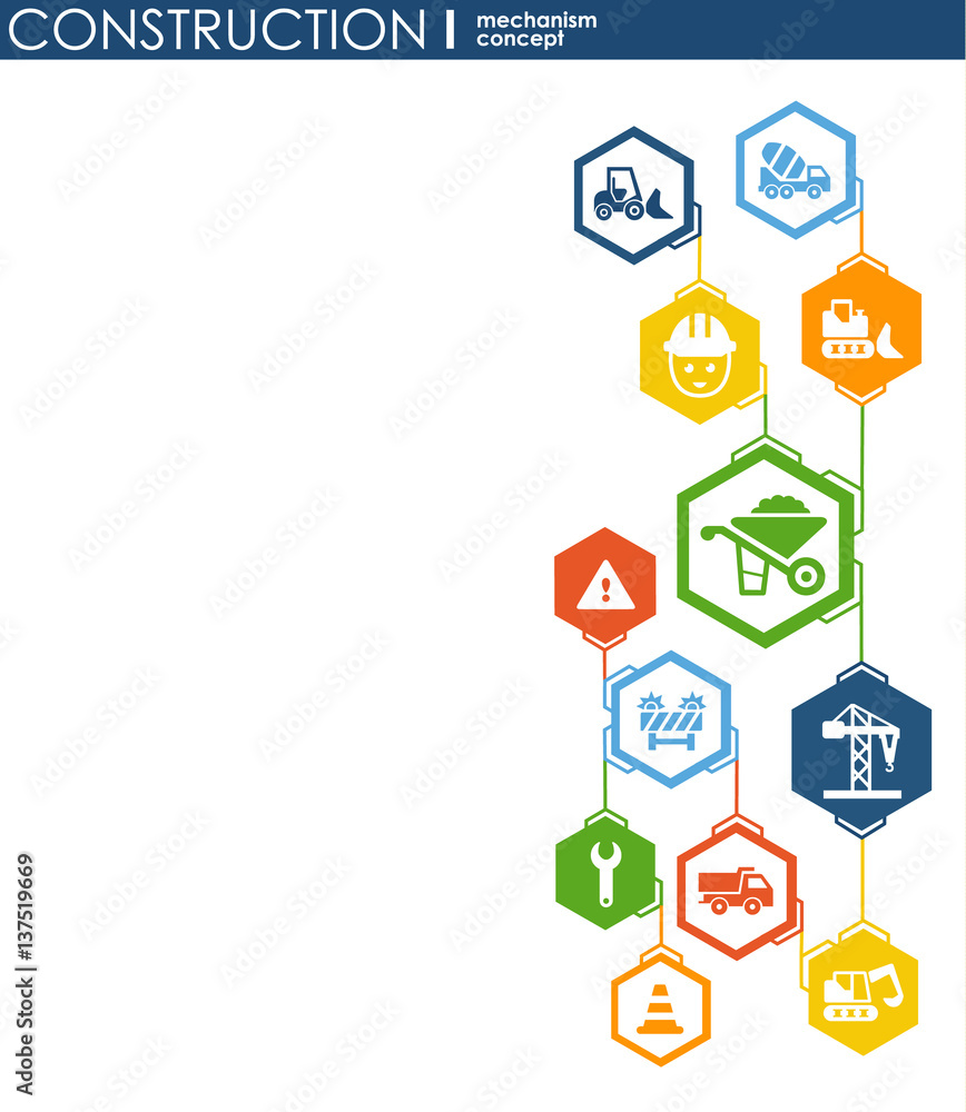 Construction network. Hexagon abstract background with lines, polygons ...
