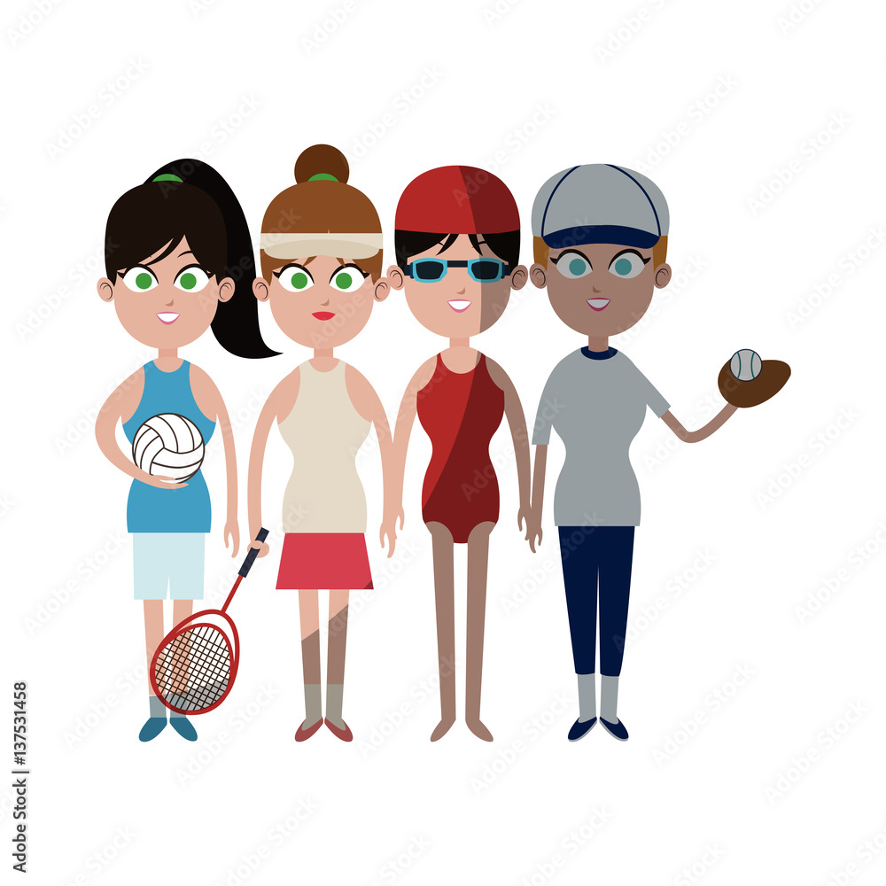 people ready to practice sports over white background. colorful design ...