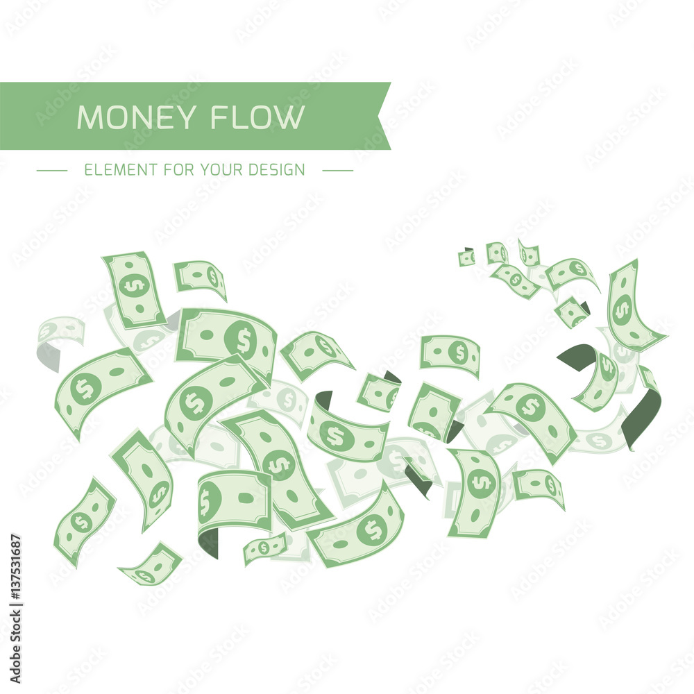 Flying dollars isolated on white background. Stock Vector | Adobe Stock