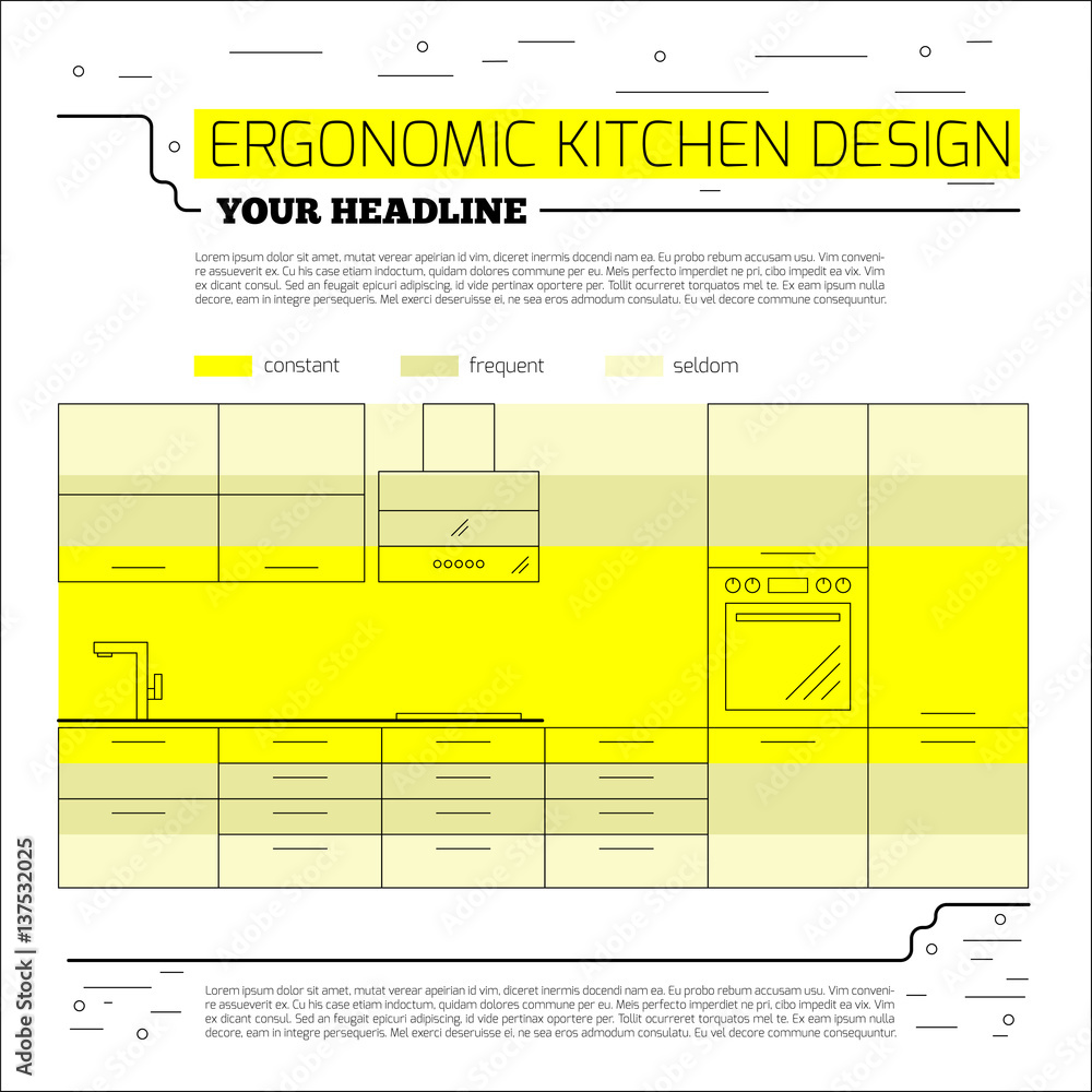 Infographics: ergonomics kitchen design. Vector illustration in line ...