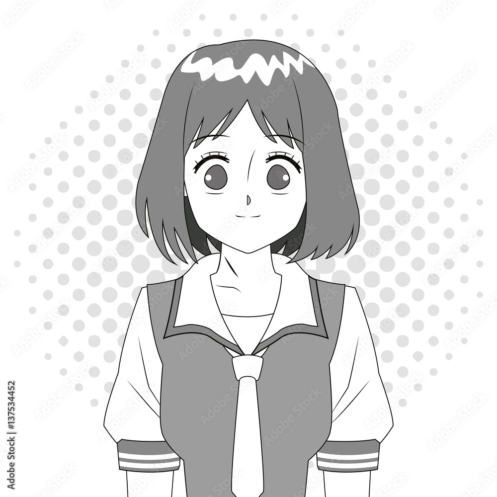 anime girl japanese character black and white vector illustration eps ...