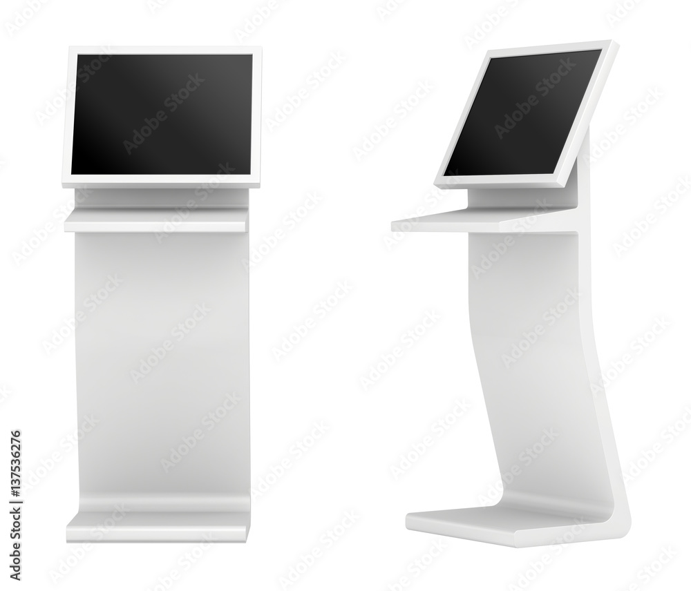 Information terminal. interactive kiosk on white background. 3d ...