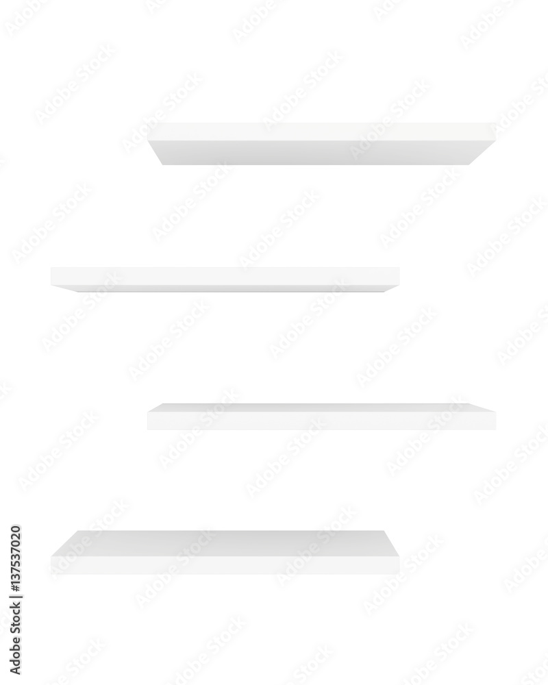 Blank showcase displays shelves front view isolated on white background ...