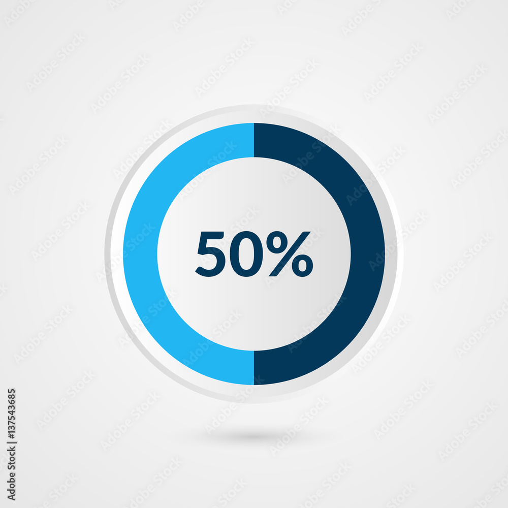 50 percent blue grey and white pie chart. Percentage vector ...