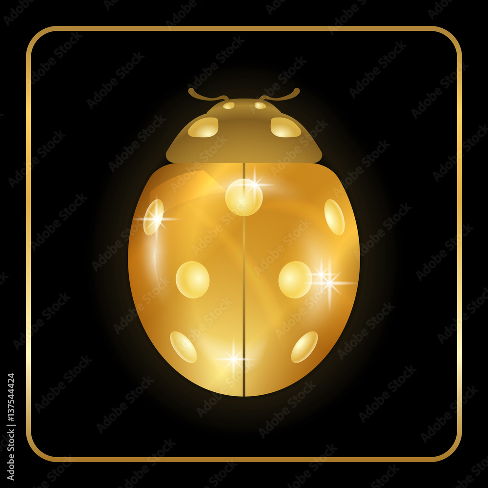 Ladybug gold insect small icon. Golden lady bug animal sign, isolated ...
