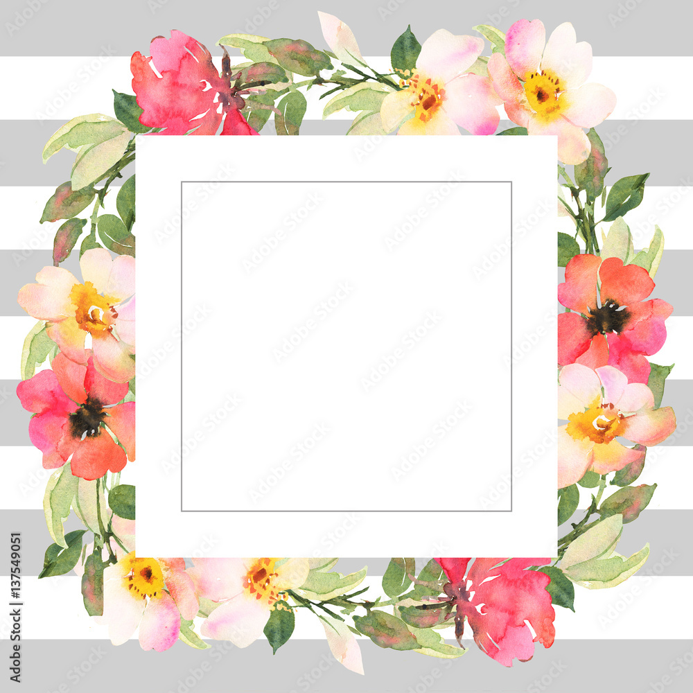 Floral square background template with roses and stripes Stock Photo ...