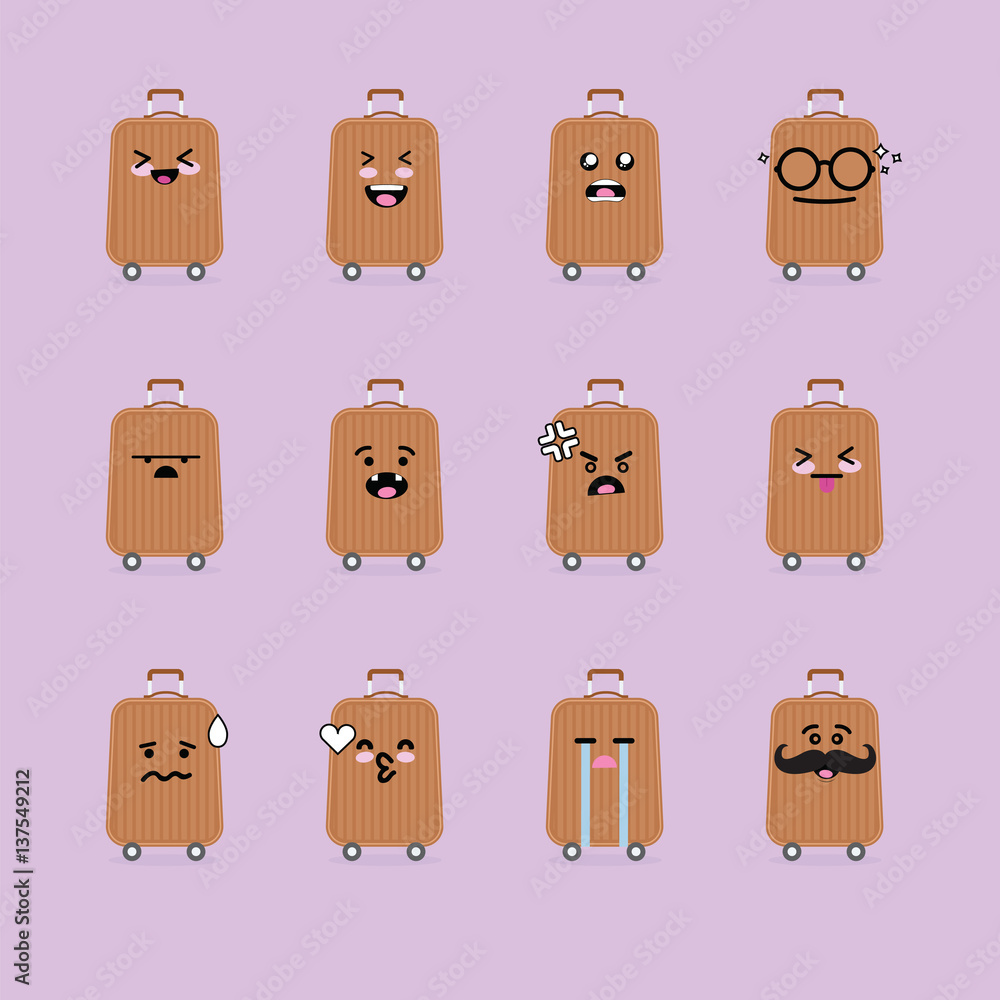 Smile emoji emoticon face in luggage with a lot of variation Stock ...