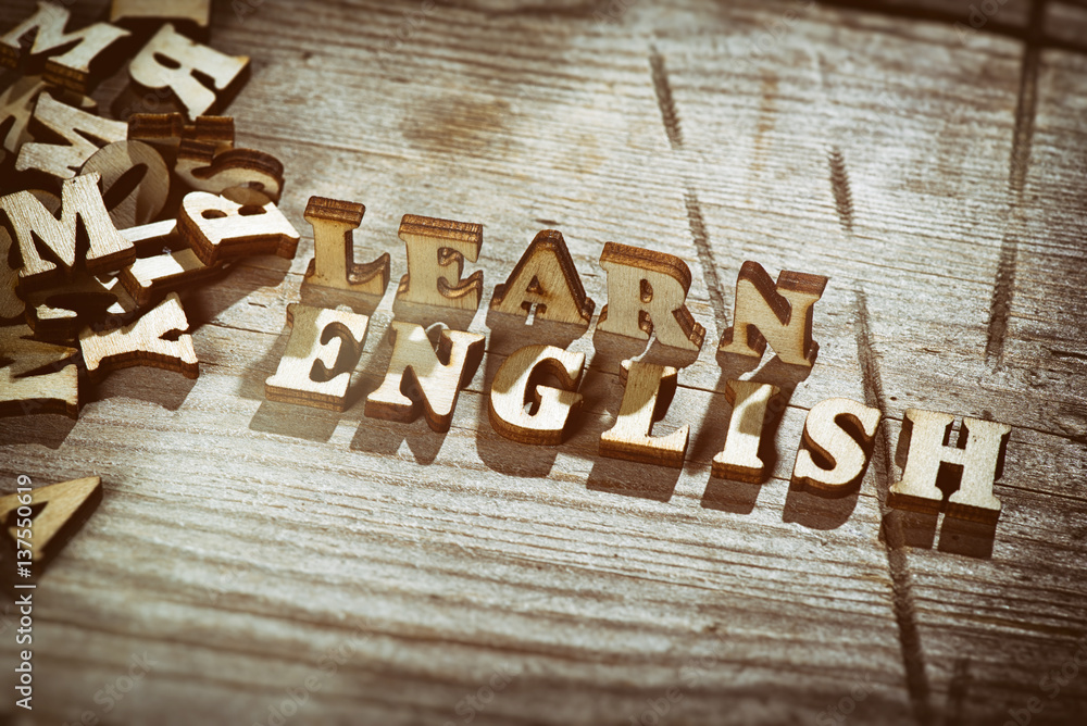 Word learn english made with wooden letters Stock Photo | Adobe Stock