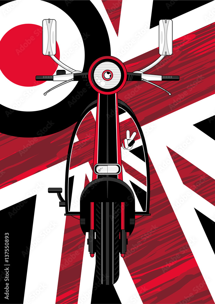 Retro Mod Scooter with Union Jack Flag Stock Vector | Adobe Stock