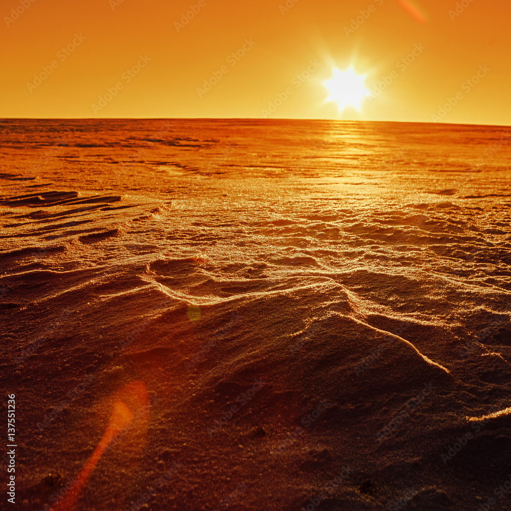 Martian sunset (Mars planet) red landscape. Looks like cold desert on ...