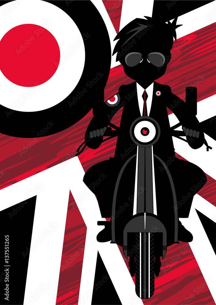 Retro Mod Scooter on Union Jack Flag Background Stock Vector | Adobe Stock