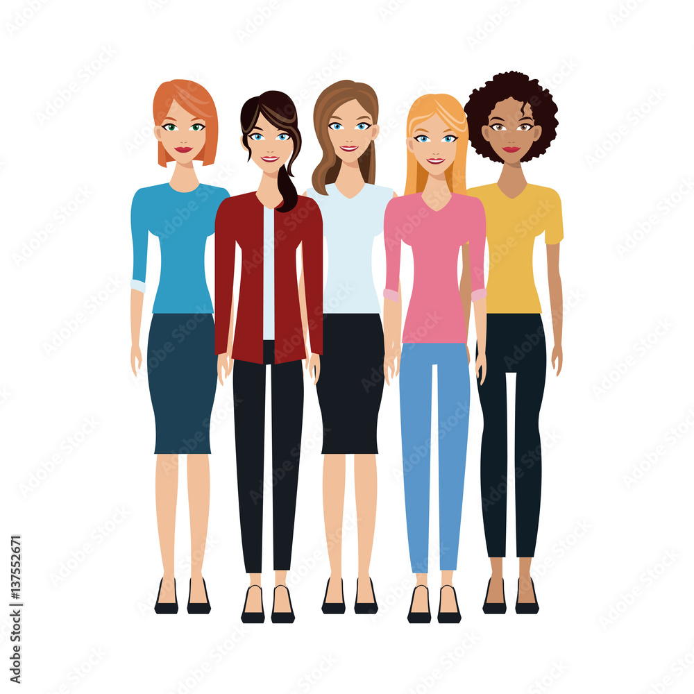 group of women cartoon icon over white background. colorful design ...
