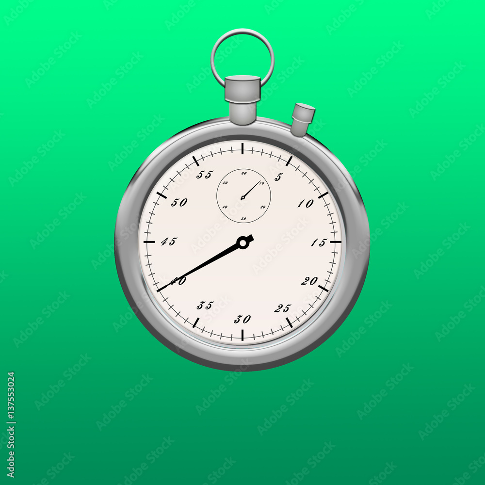 Stopwatch on green background with clipping path. Stopwatch metallic ...