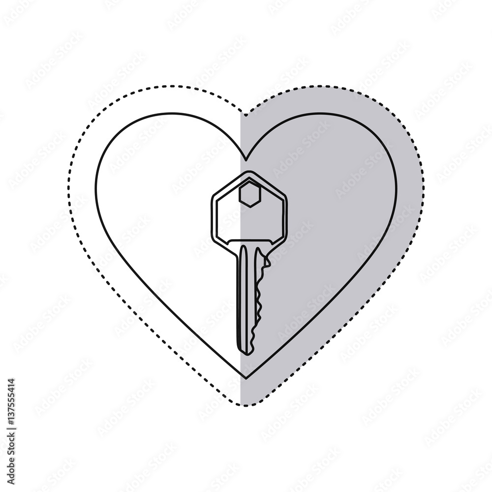 sticker monochrome contour with heart frame with key vector ...