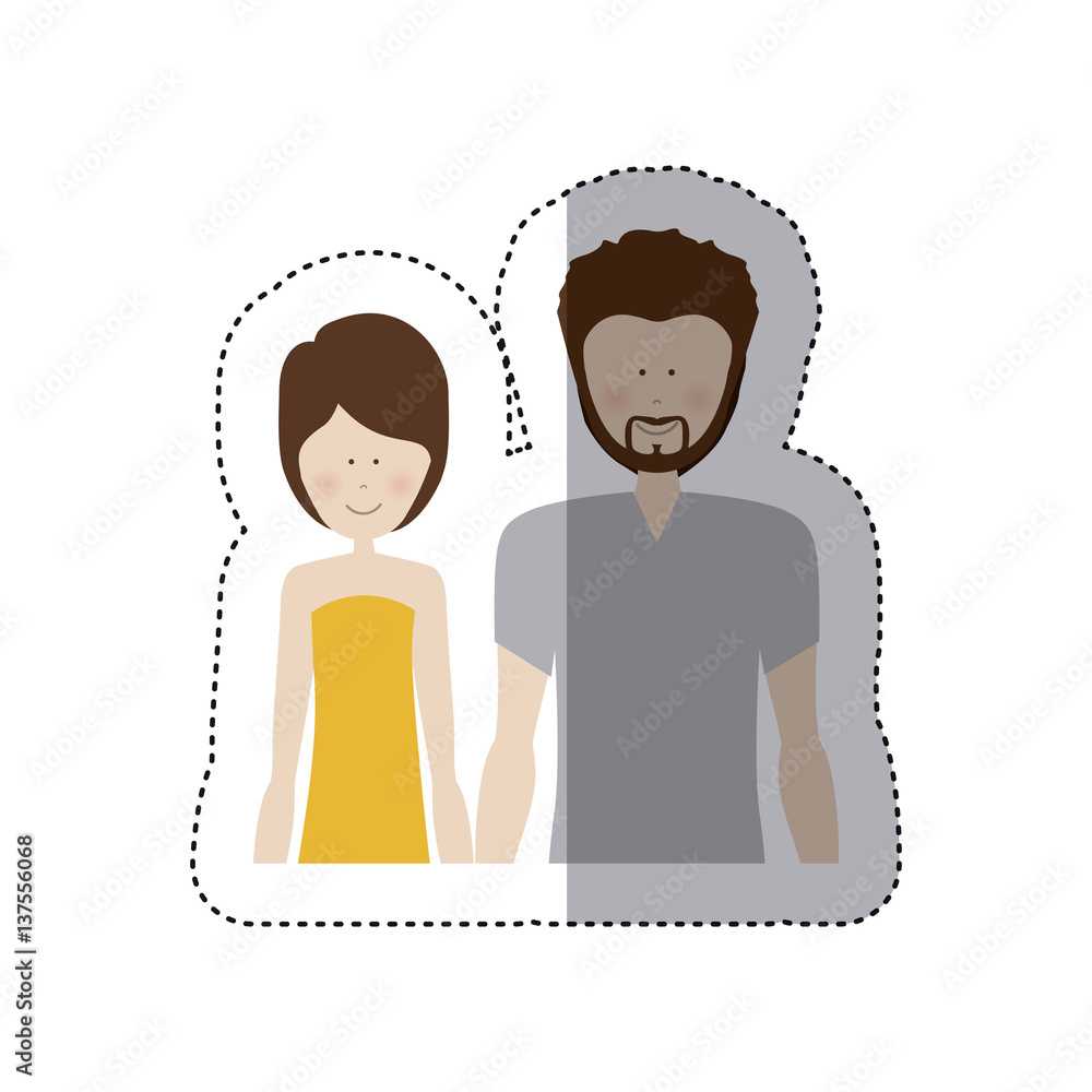 sticker color silhouette half body with woman in dress and man with ...