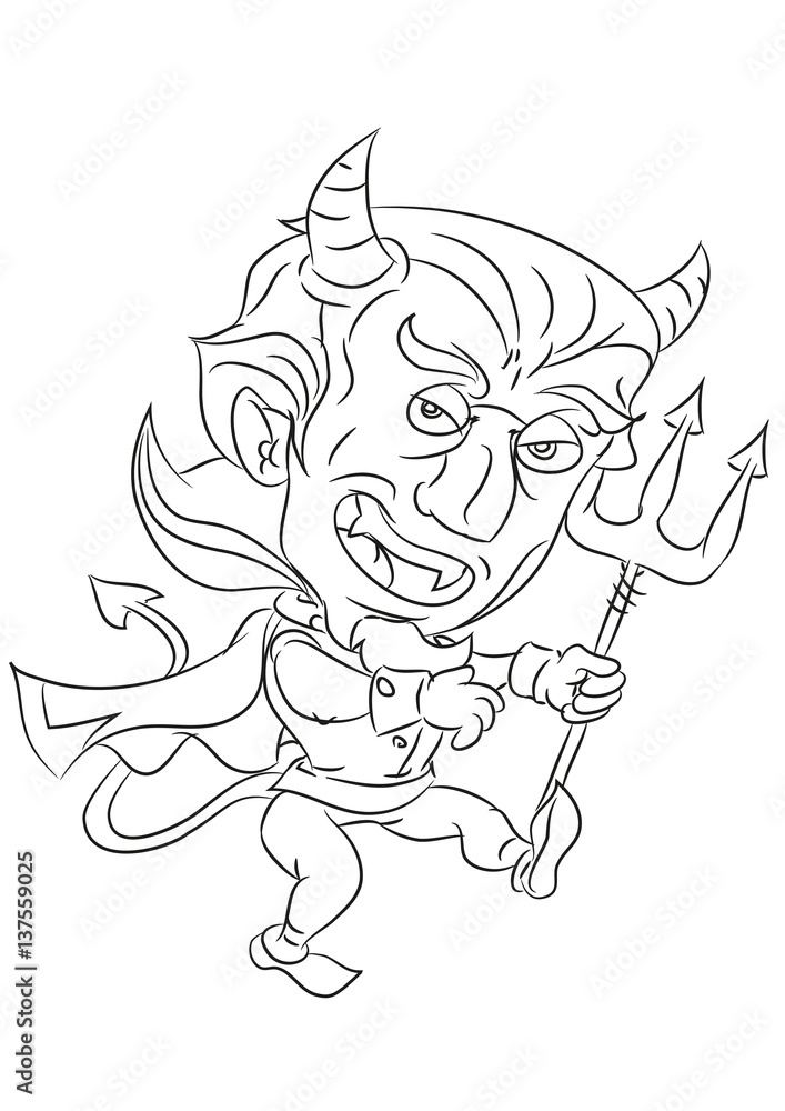 Drukowaniecartoon devil smiling and dancing coloring page Stock Vector ...