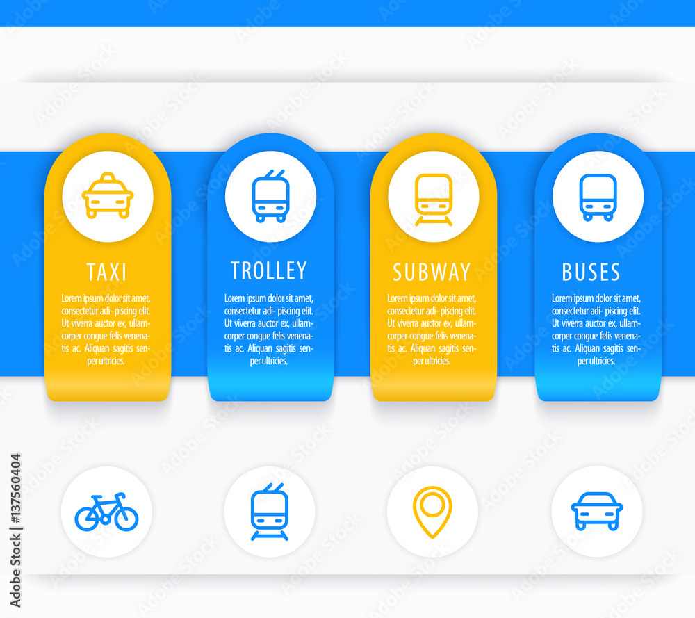 City transport infographics elements, public transportation ...