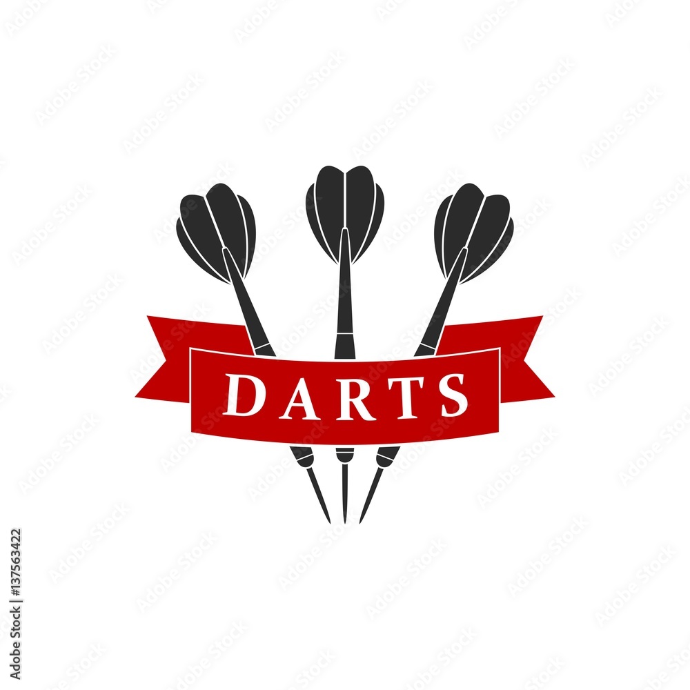 Darts label sports emblem and symbol isolated on white background ...